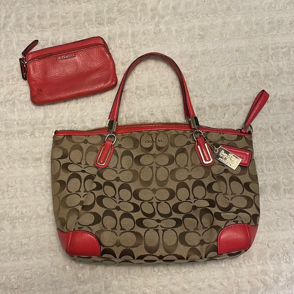 Coach | Bags | Coach Madison Signature Bag Red 2896 Matching Wallet And ...